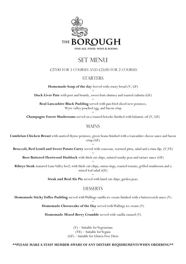 Set Menu - The Borough