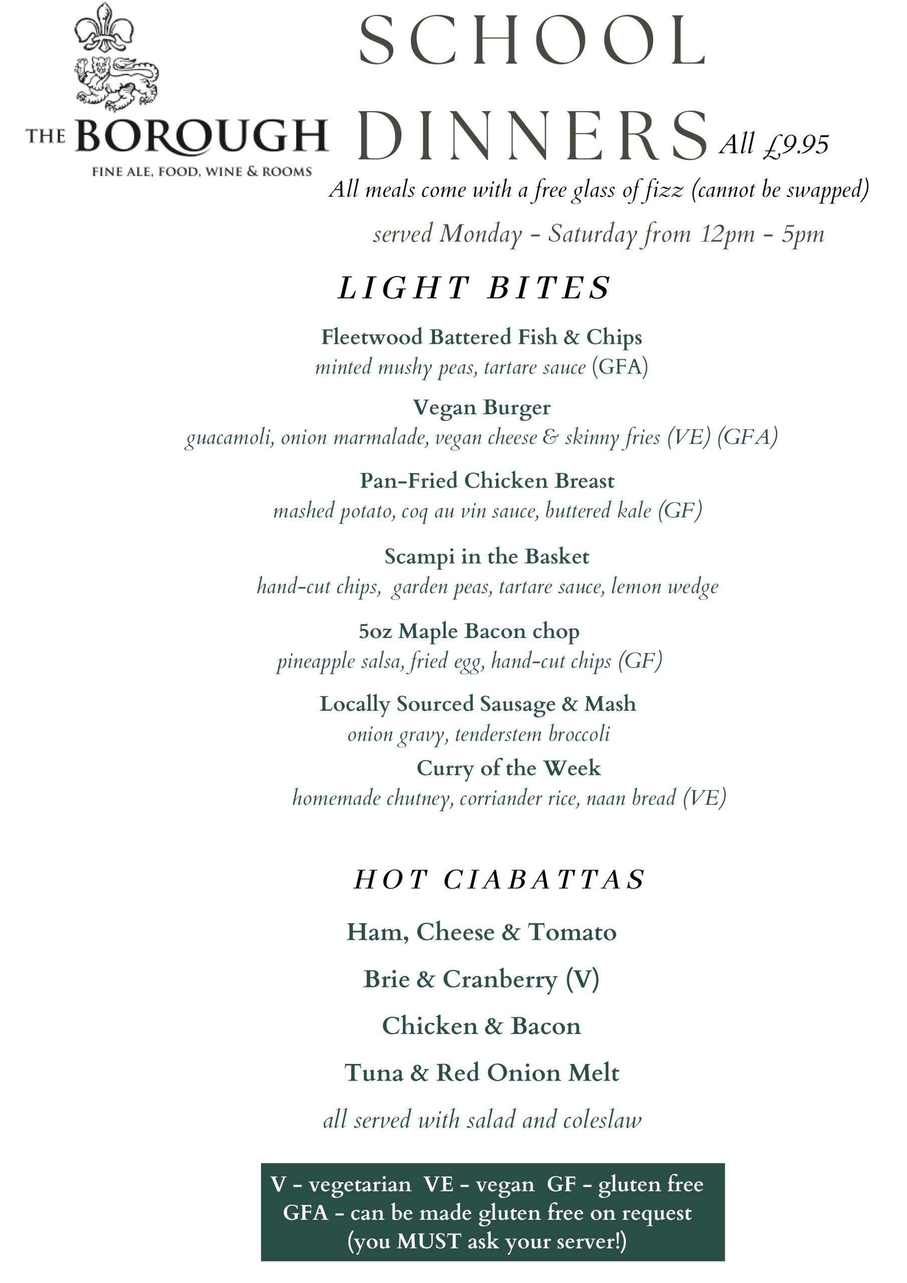 School Dinner Menu The Borough Lancaster