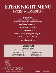 Steak Night Menu - The Borough